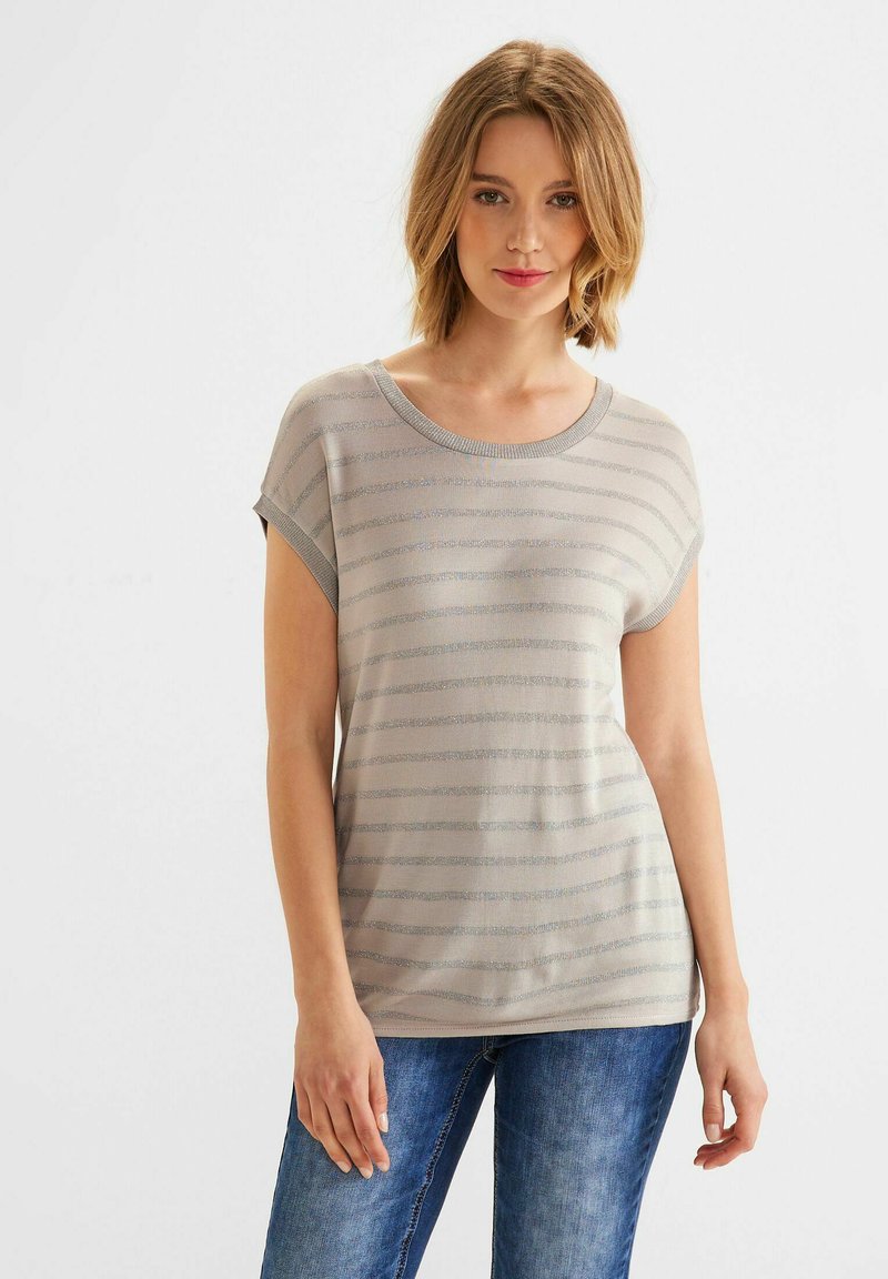 Street One MIT SCHIMMER-STREIFEN - T-shirt imprimé - beige/sable - ZALANDO.FR
