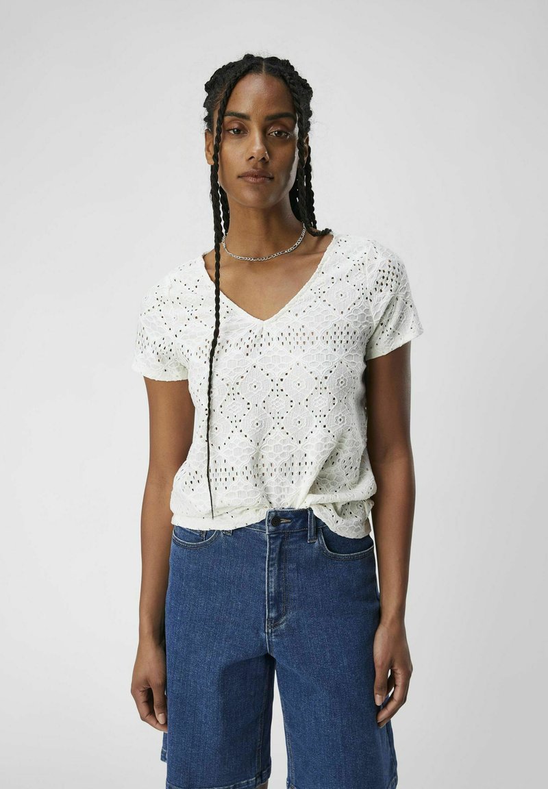Object FEODORA V-NECK NOOS - Blouse - cloud dancer/crème - Zalando.nl