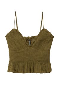 Stradivarius FITTED WITH RUFFLES - Top - khaki - Zalando