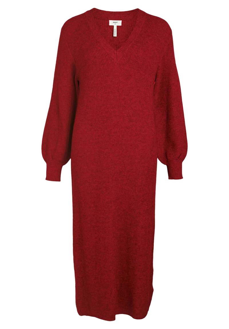 Object OBJMALENA DRESS - Strickkleid - red dahlia/bordeaux - Zalando.de