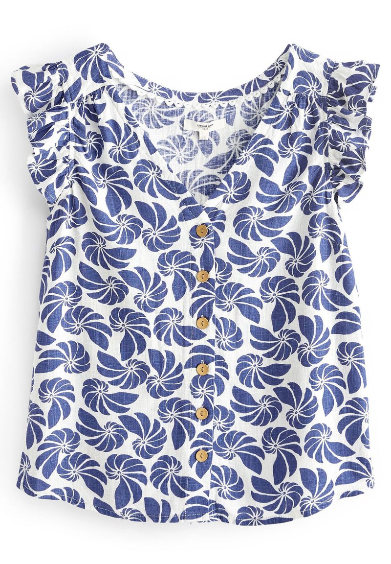 Next BLEND RUFFLE SLEEVE PETITE - Blouse - blue on white shell print ...