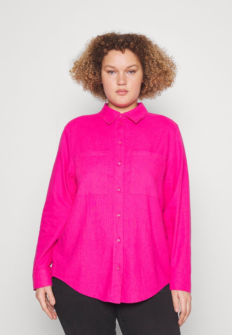 ONLY Carmakoma CARCARO L/S OVS WVN - Button-down blouse - pink yarrow ...