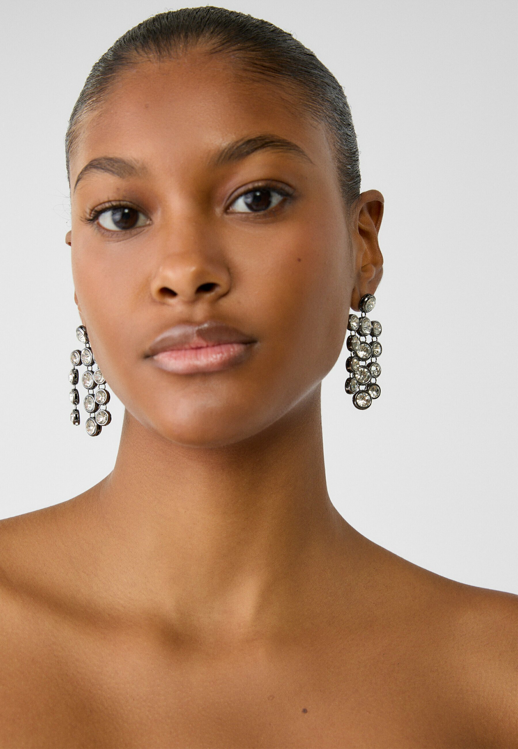 Stradivarius RHINESTONE DANGLE Earrings silver coloured silver coloured Zalando