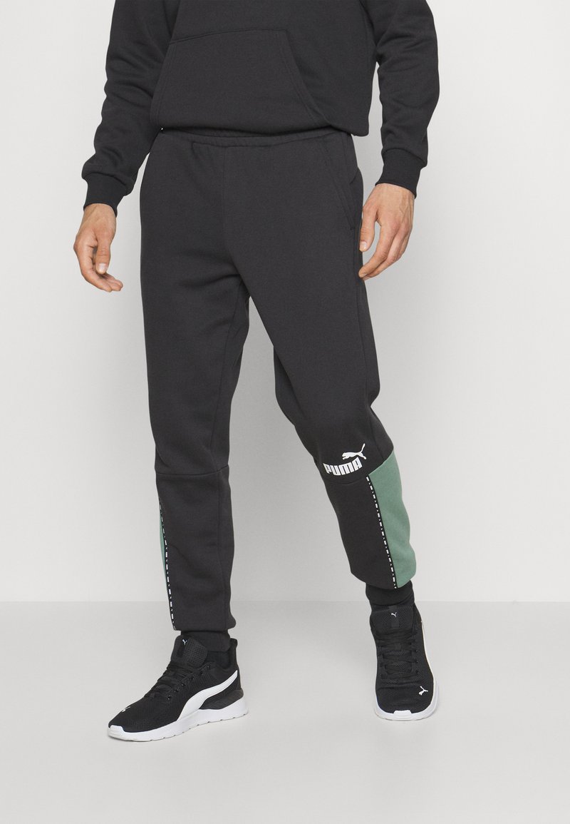 Puma BLOCK TAPE - Tracksuit bottoms - black/eucalyptus/black - Zalando ...