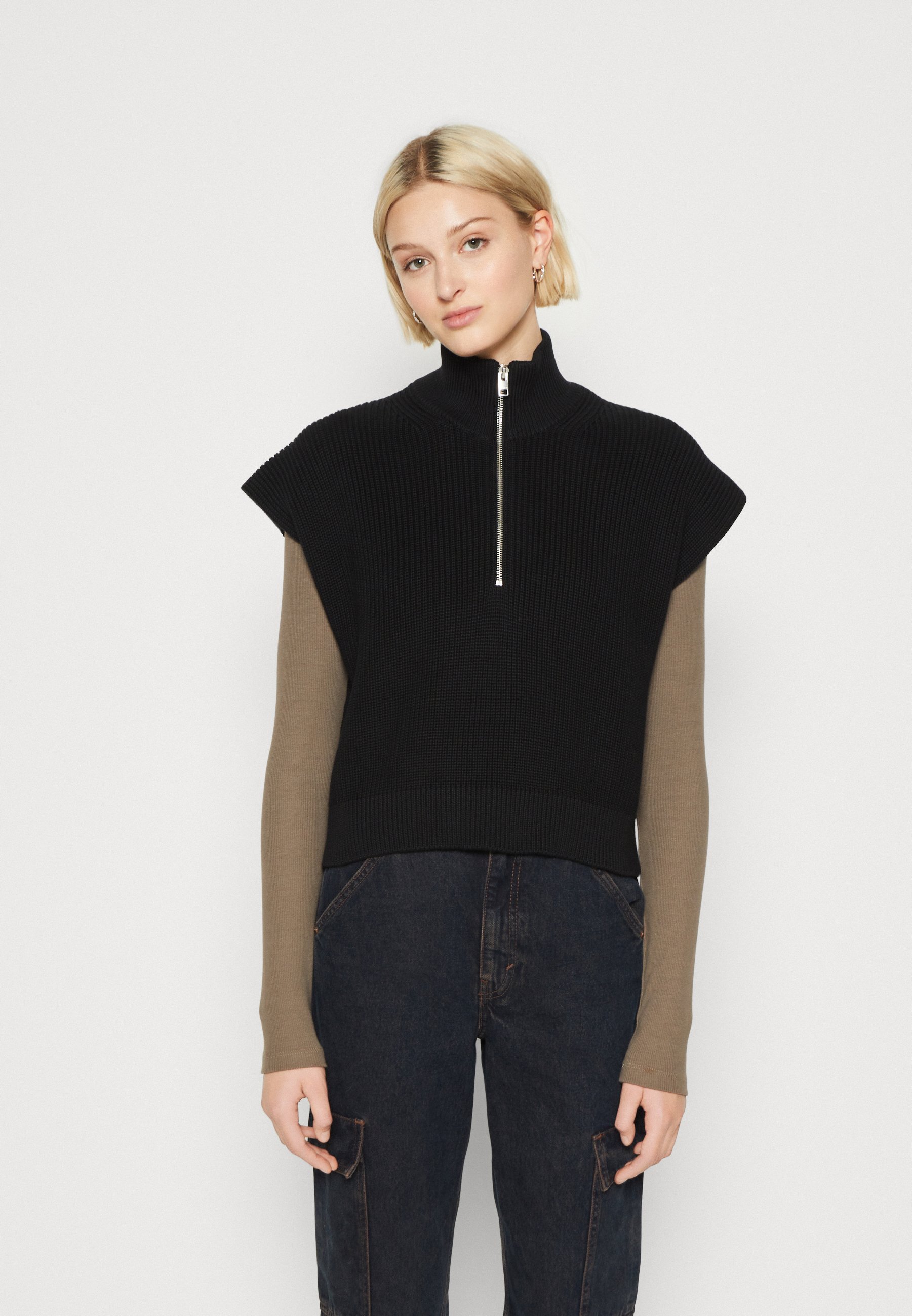 JJXX JXFLORENCE TWIST HALF ZIP VEST - T-Shirt print - black/schwarz ...