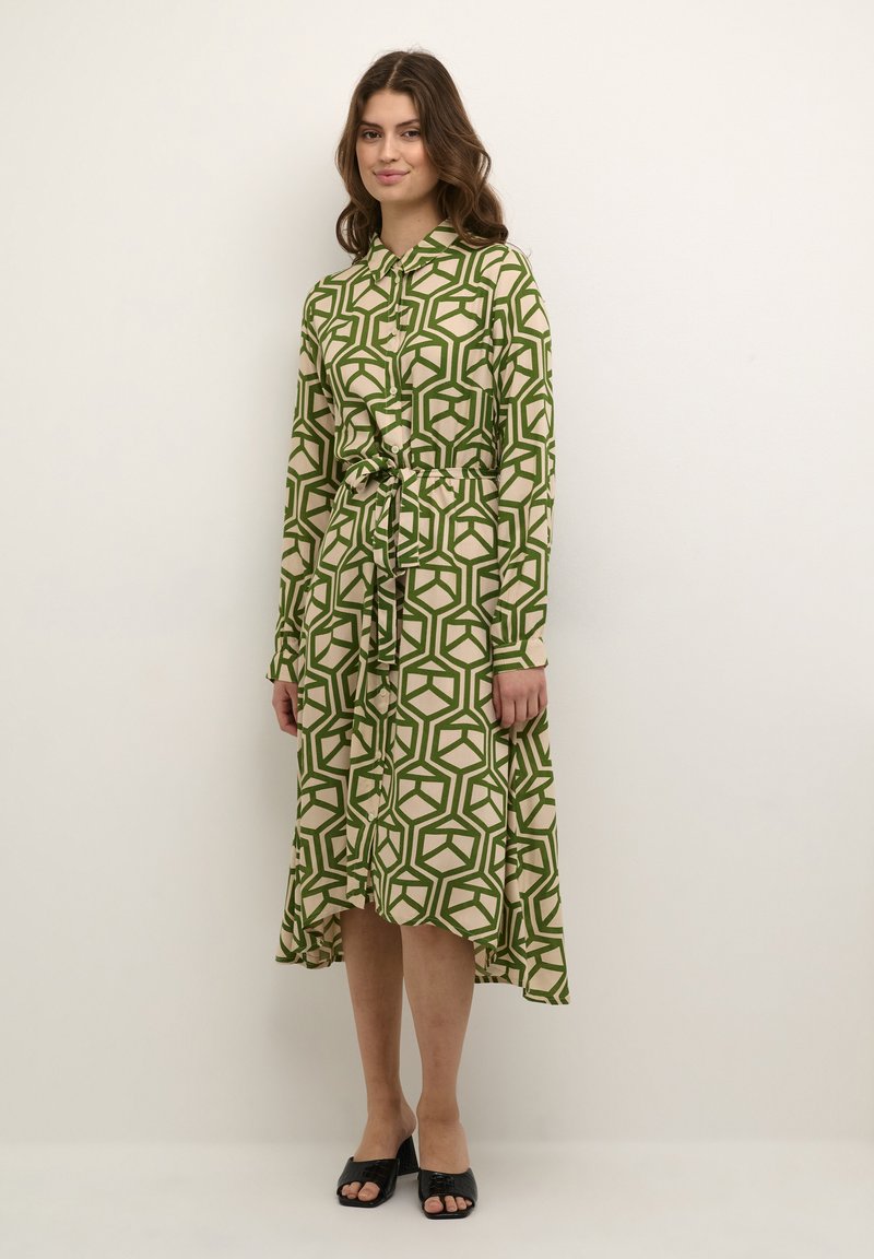 Kaffe FREDERIKKE - Abito a camicia - sand green thick lines/verde ...