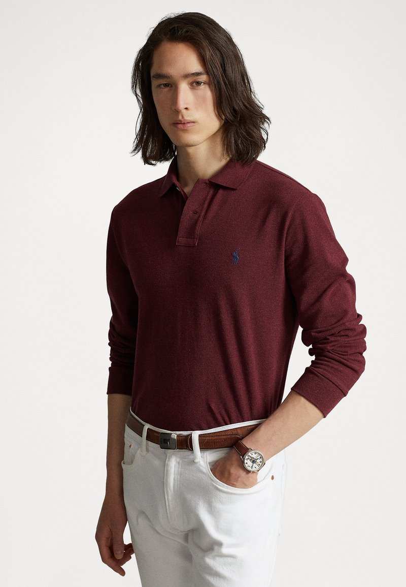 Polo Ralph Lauren SLIM LONG SLEEVE - Poloshirt - spring wine heather ...