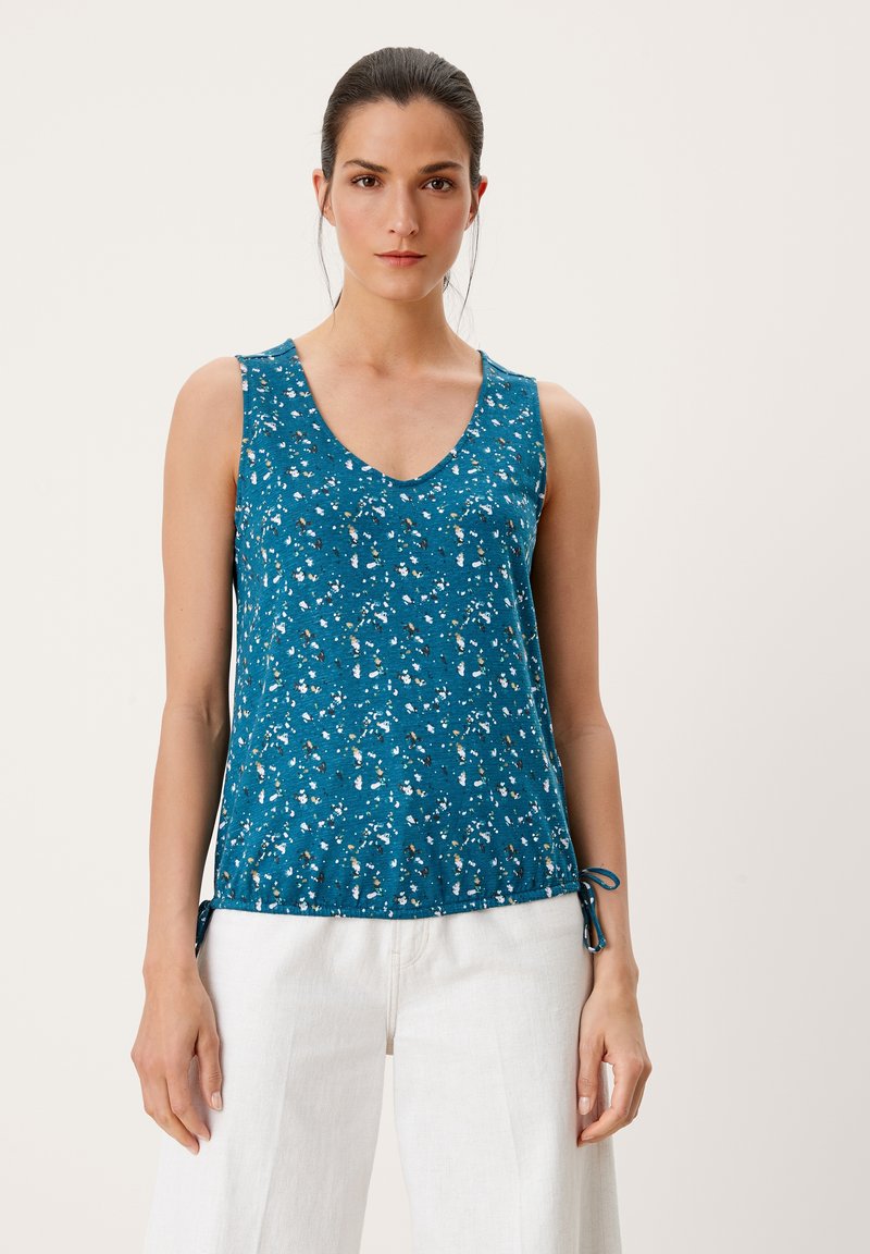 s.Oliver LEINEN MIX - Top - deep teal aop/khaki - Zalando