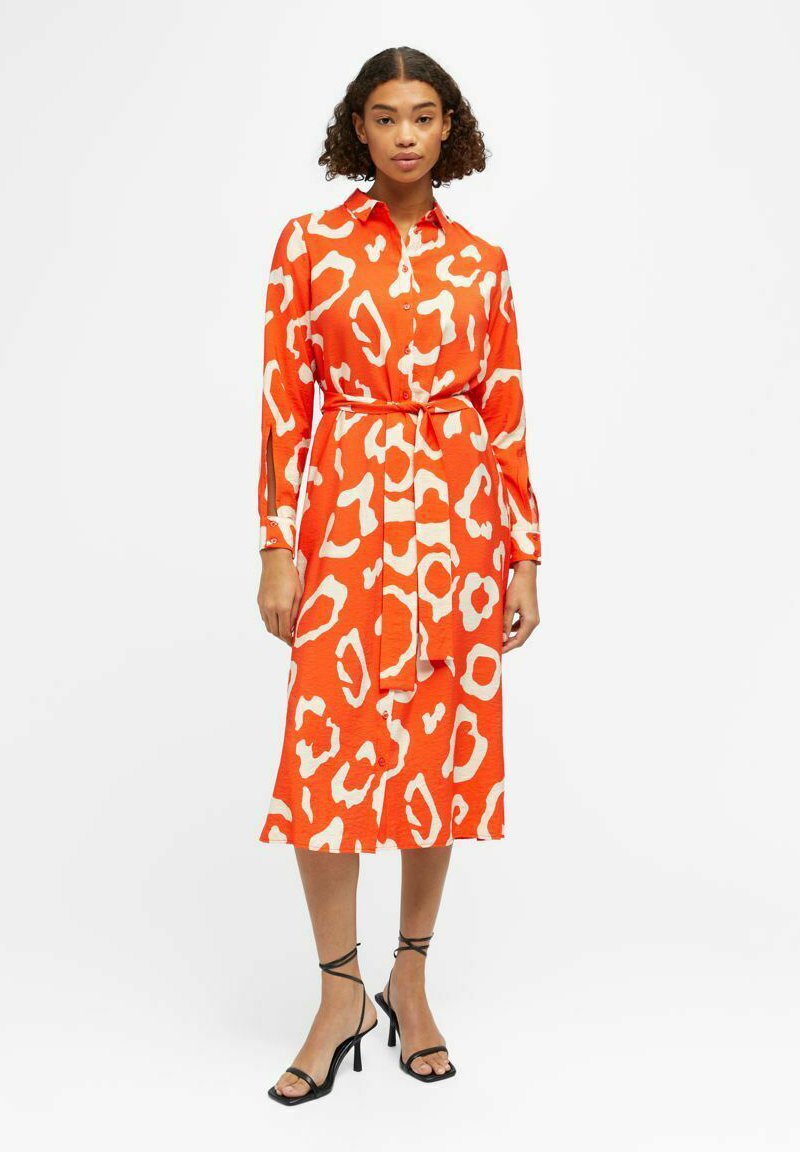 Object PRINT - Vestido camisero - hot coral/naranja - Zalando.es