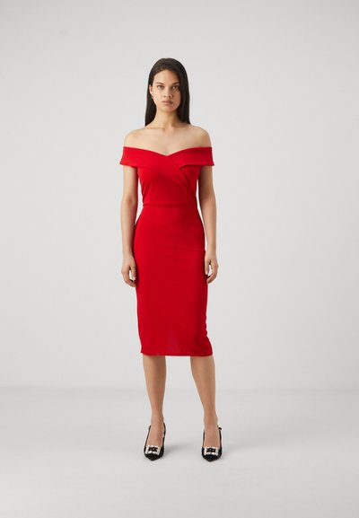 WAL G. V NECK RUFFLE SLEEVE MIDI DRESS - Kokteilikleit/peokleit - black ...