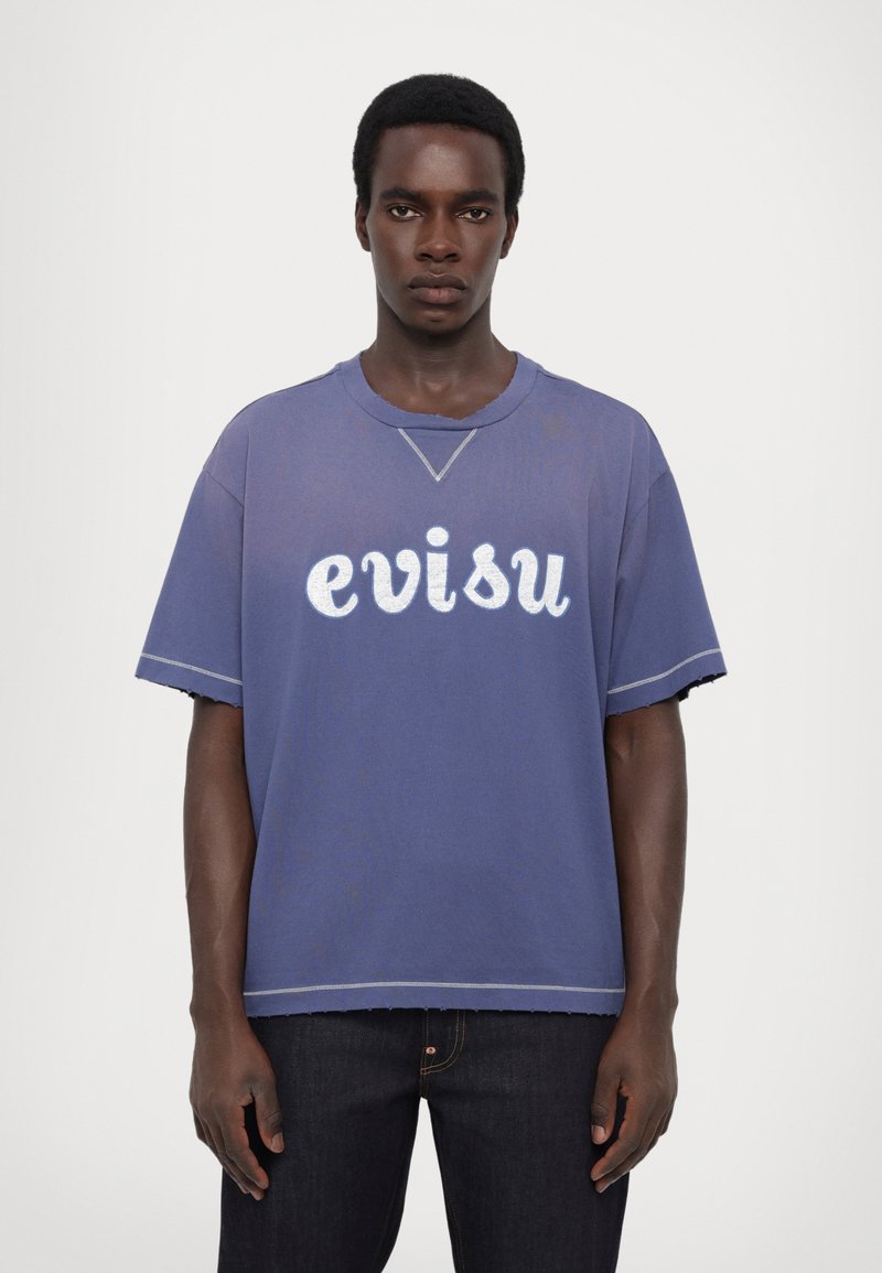Evisu PLASTISOL PRINT AND CONTRAST STITCH - Print T-shirt - blue ...