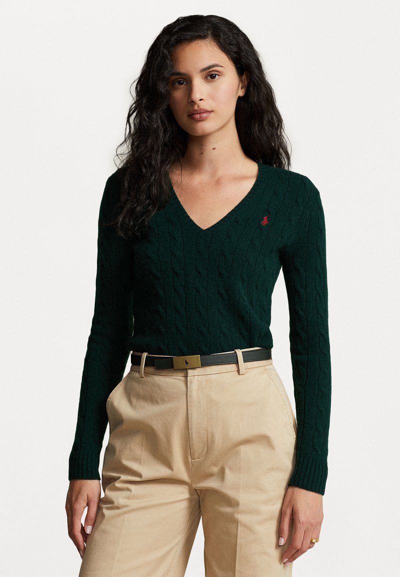 Polo Ralph Lauren CABLE-KNIT WOOL-CASHMERE V-NECK JUMPER - Strickpullover - hunt club green ...