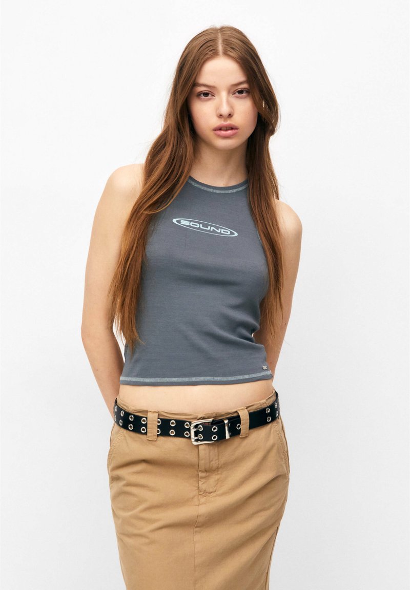 PULL&BEAR TANK WITH PRINT DETAIL - Top - dark grey/gri închis - Zalando.ro