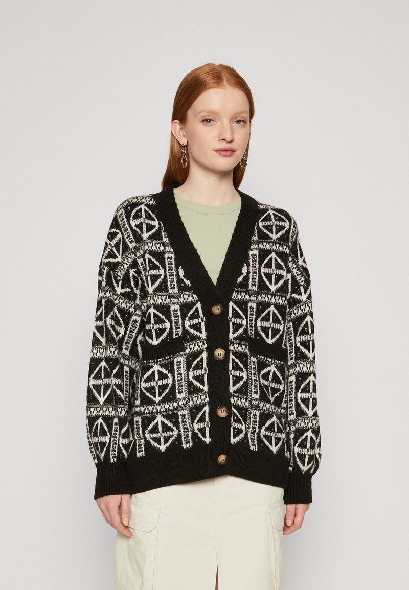 ONLY ONLLIZETTE BUTTON CARDIGAN - Cardigan - black/cloud dancer/black ...