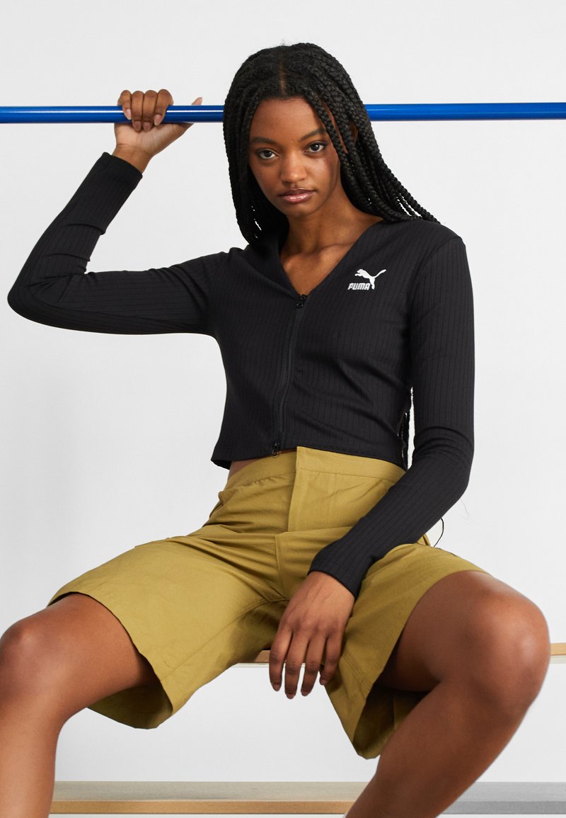 Puma CLASSICS LONG SLEEVE V NECK - Cardigan - black - Zalando.co.uk
