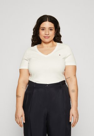 Calvin Klein Jeans Plus MONOLOGO V NECK TEE - T-shirt basique - bright white/blanc - ZALANDO.FR