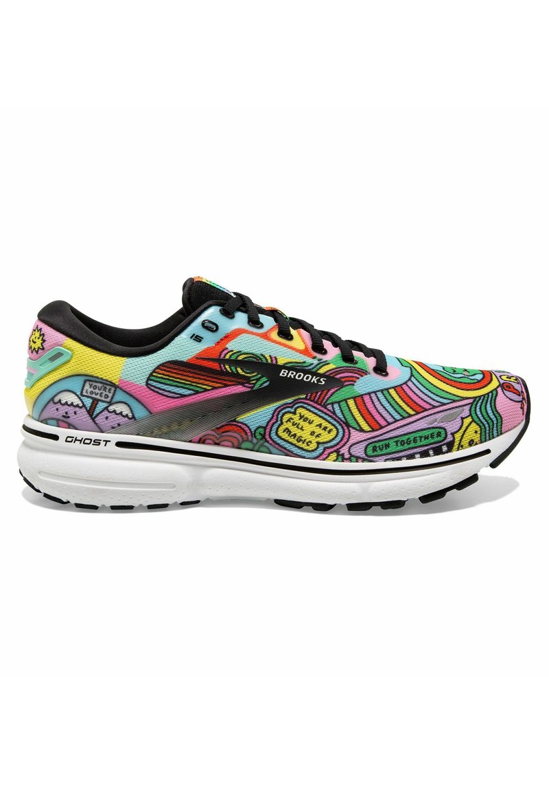Brooks GHOST 15 - Road running shoes - black white multi/multi-coloured ...
