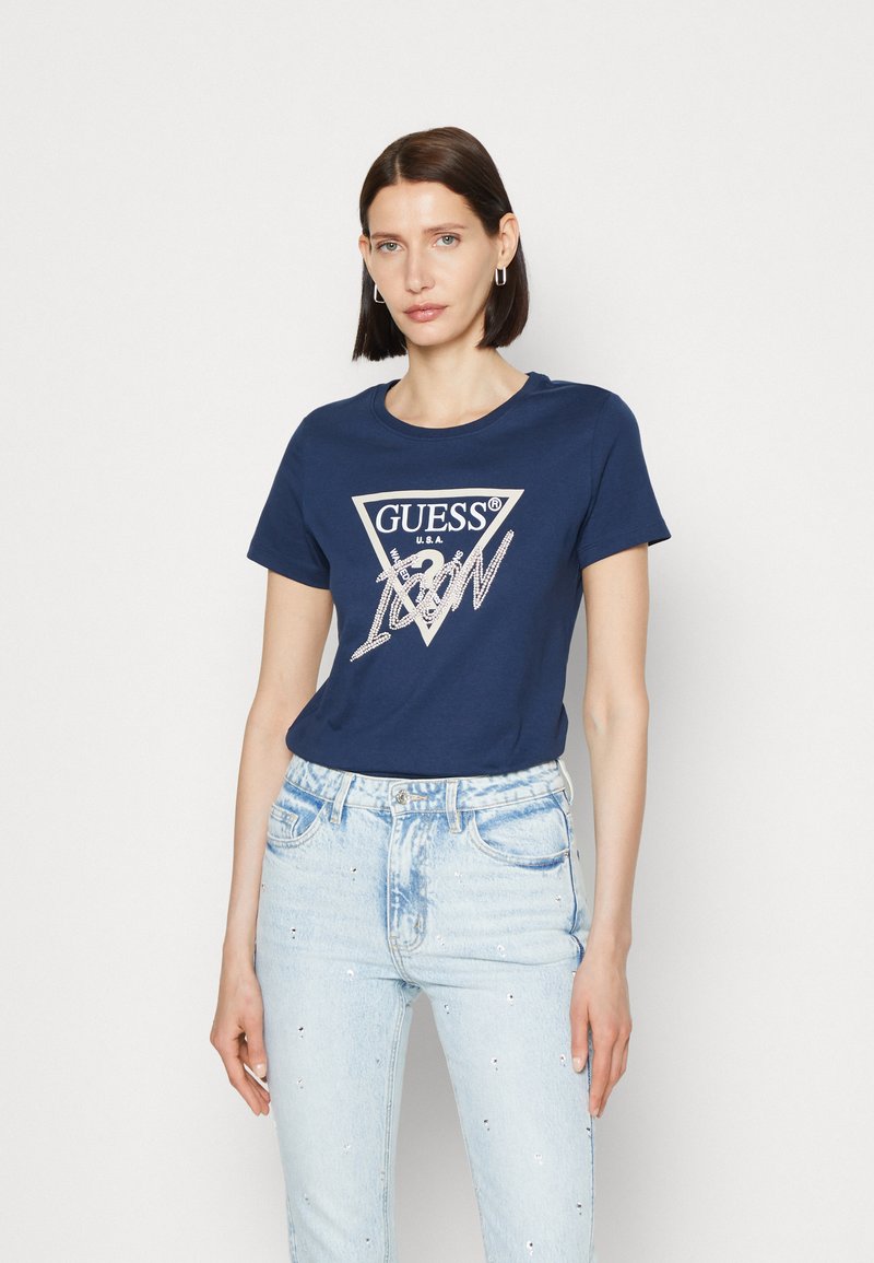 Guess ICON TEE - T-shirt print - blackened blue/donkerblauw - Zalando.nl