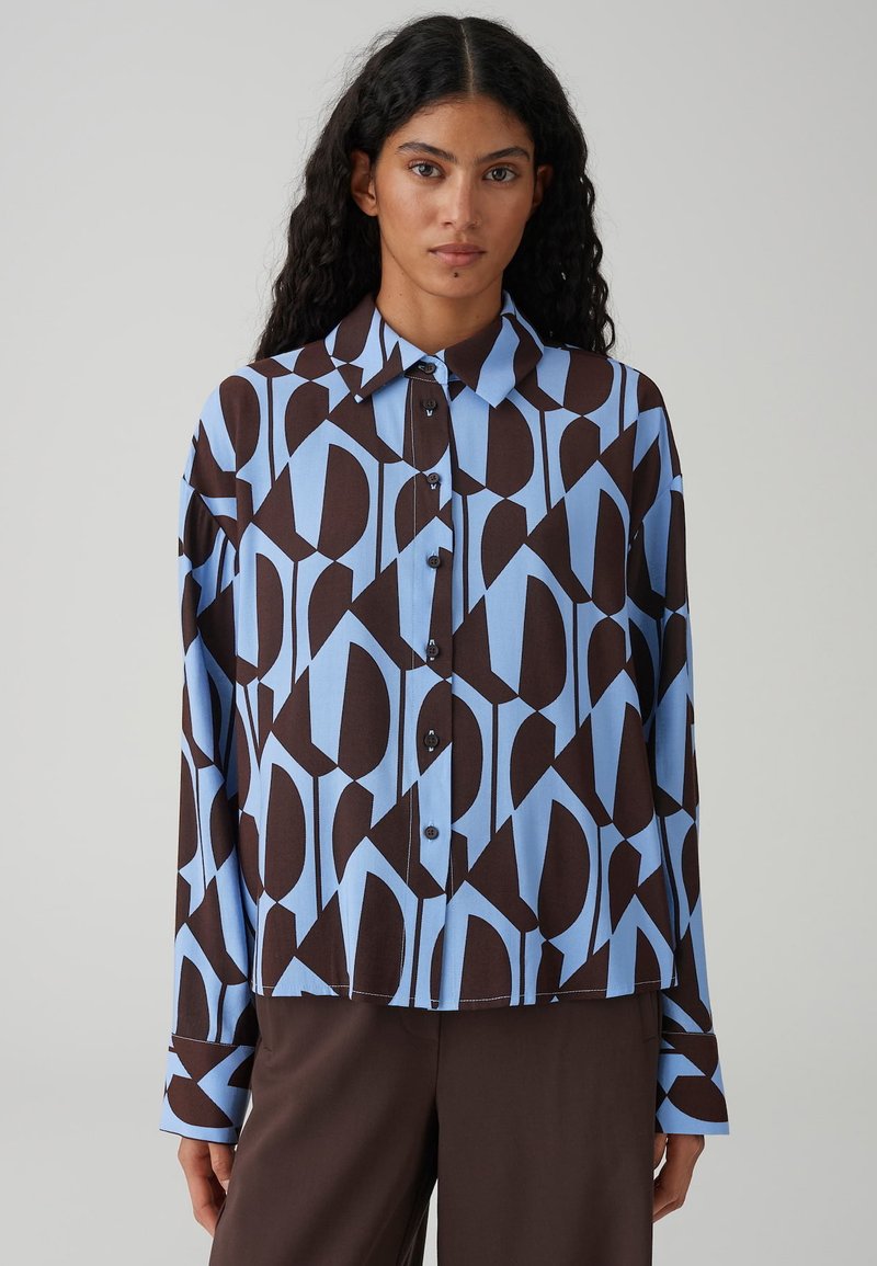 OPUS LOOSE PRINT - Button-down blouse - water blue/blue-grey - Zalando