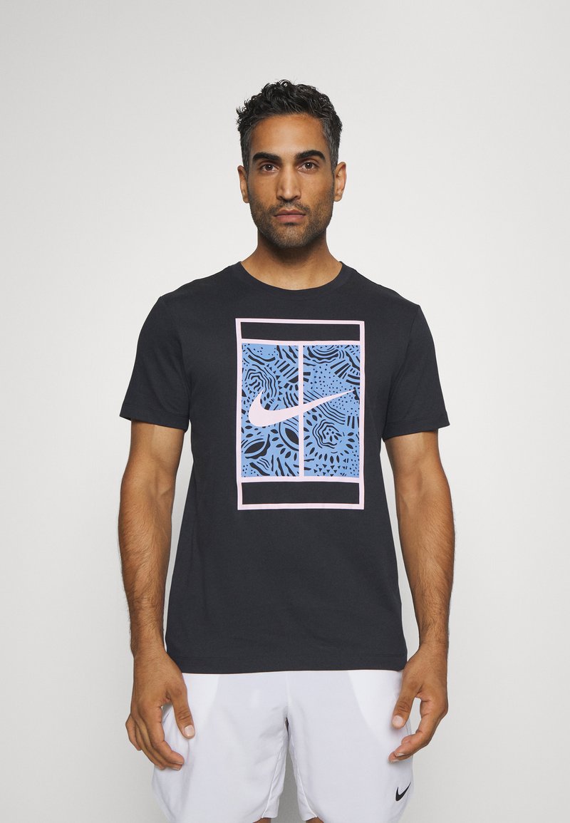 Nike Performance TEE COURT - T-Shirt sport - black/light blue/nero ...