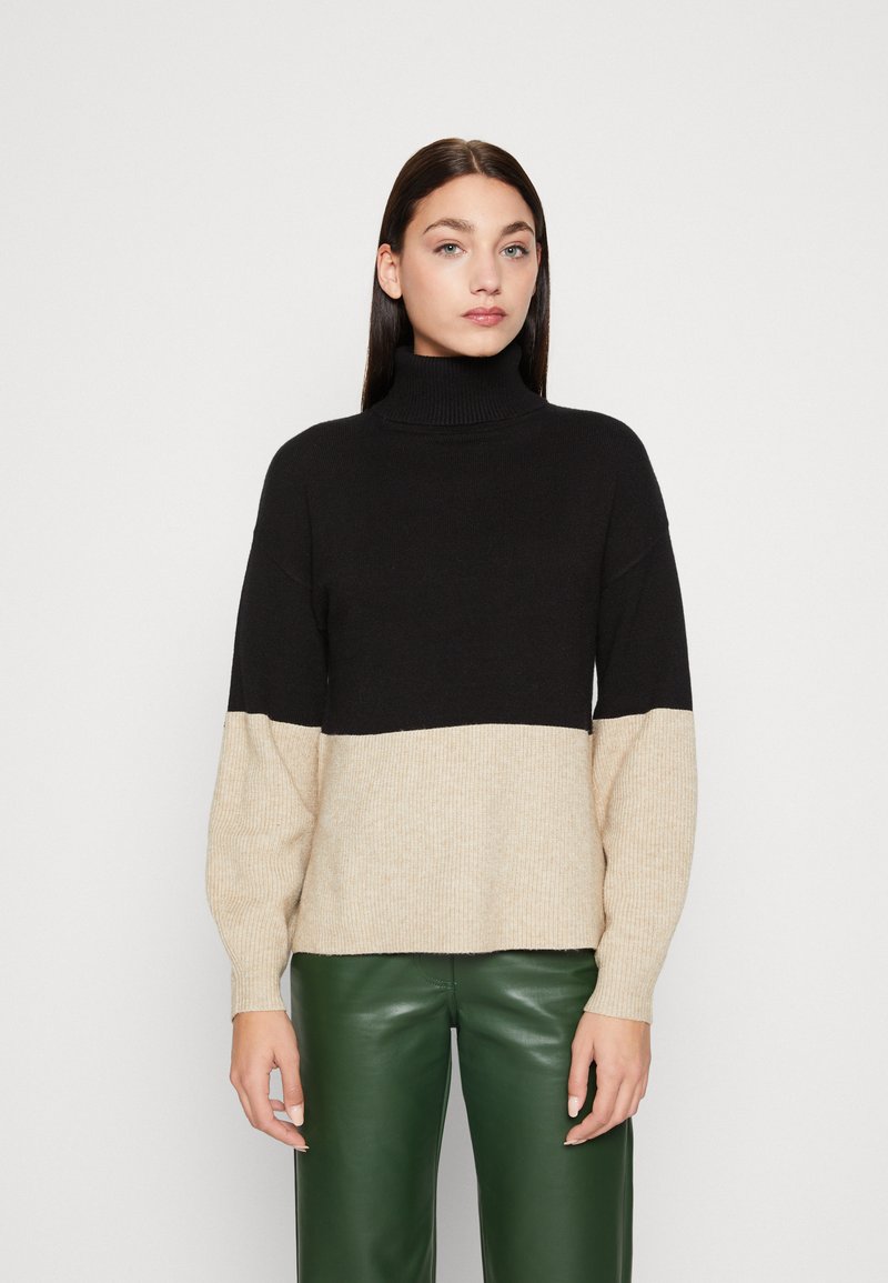 VILA VIRIL BLOCKING ROLL-NOOS - Pullover - black/natural melange/noir ...