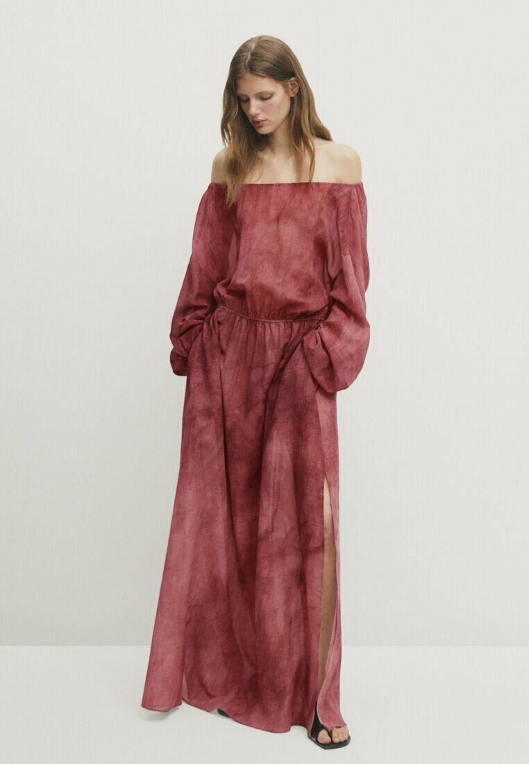 Massimo Dutti LONG OFF-THE-SHOULDER - Maxi-jurk - dark red/donkerrood ...