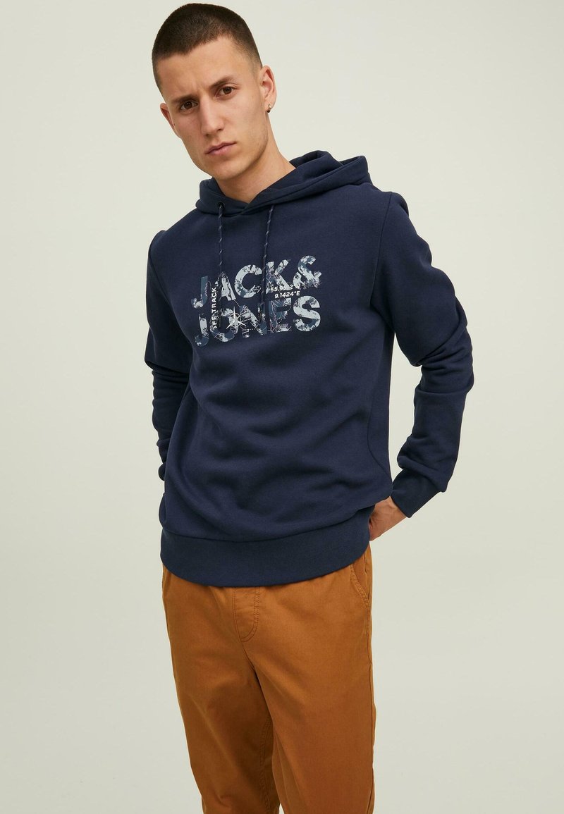 Jack & Jones TECH LOGO - Sweat à capuche - navy blazer/bleu marine ...