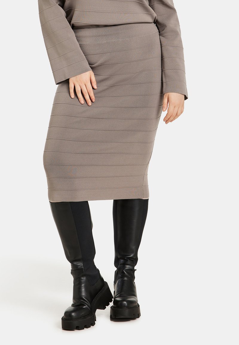 Samoon MIT STREIFEN STRUKTUR - Kokerrok - nordic taupe/taupe - Zalando.nl
