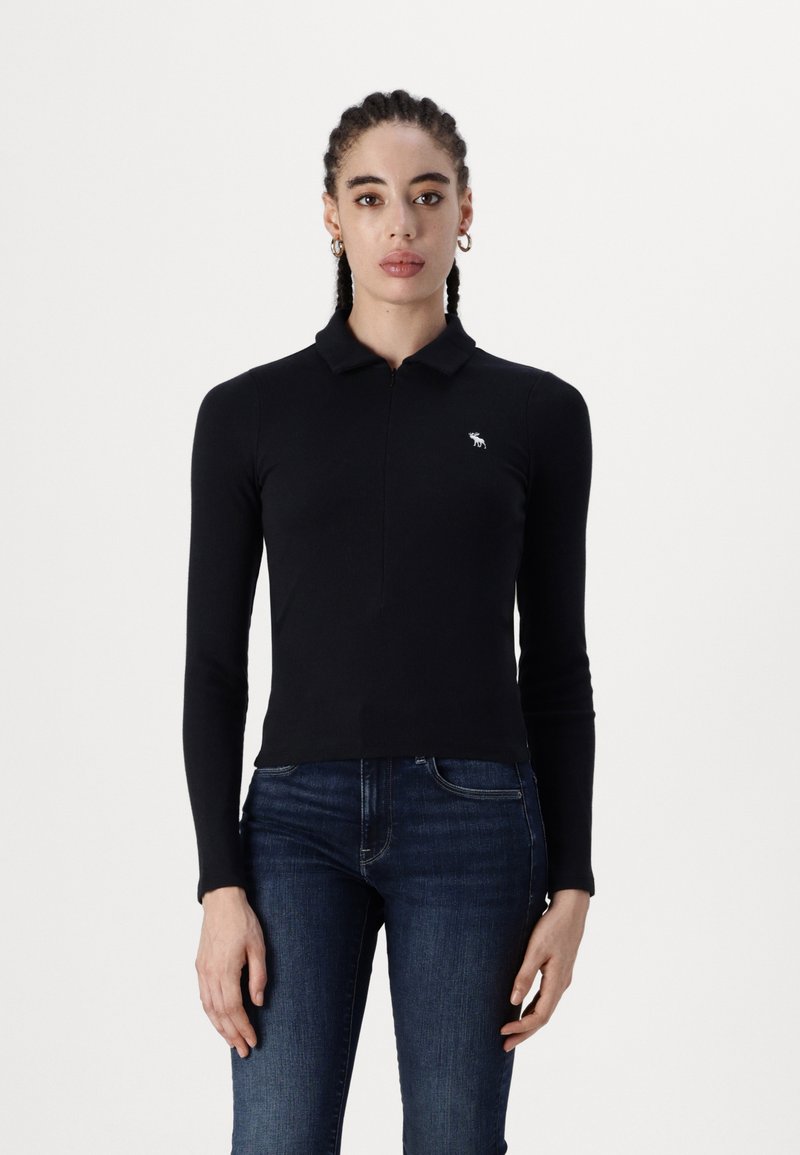 Abercrombie & Fitch ICON HALF ZIP - Longsleeve - black beauty/zwart ...
