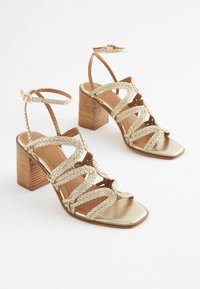 Next SIGNATURE LEATHER PLAIT STRAP BLOCK HEEL SANDALS - High Heel ...