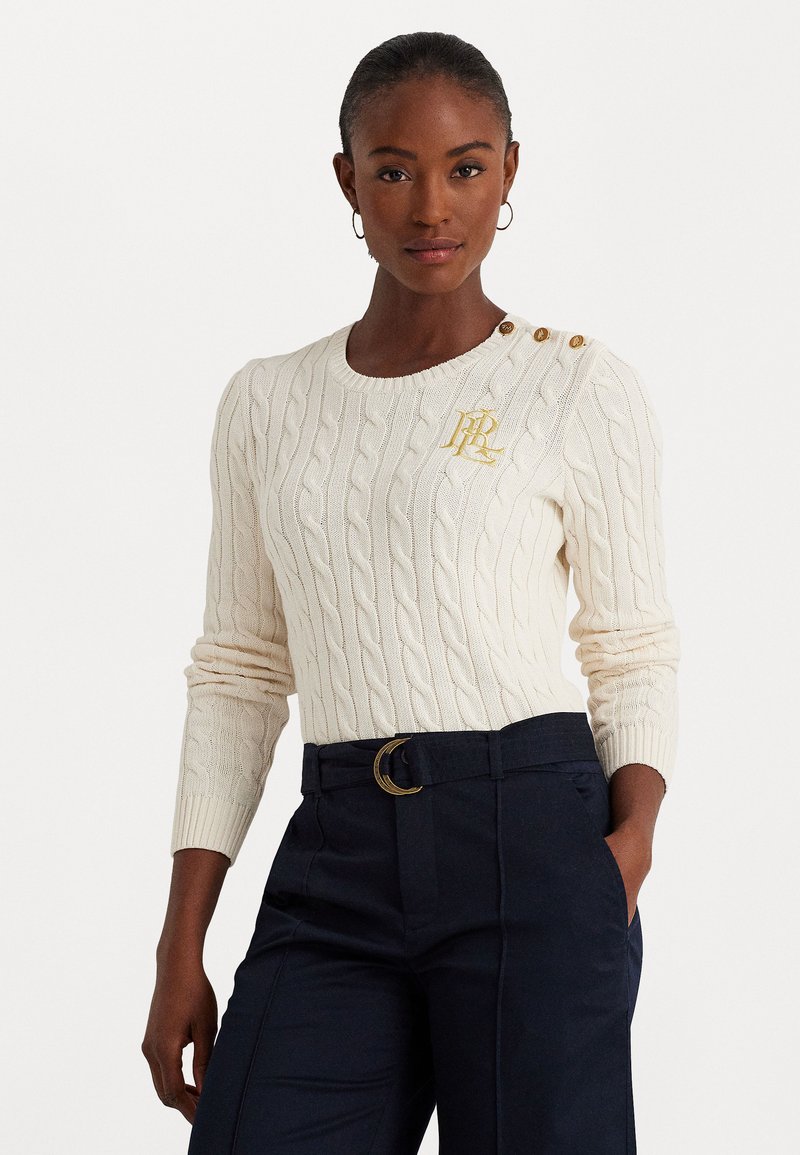 Lauren Ralph Lauren BUTTON TRIM CABLE KNIT COTTON JUMPER - Pullover ...