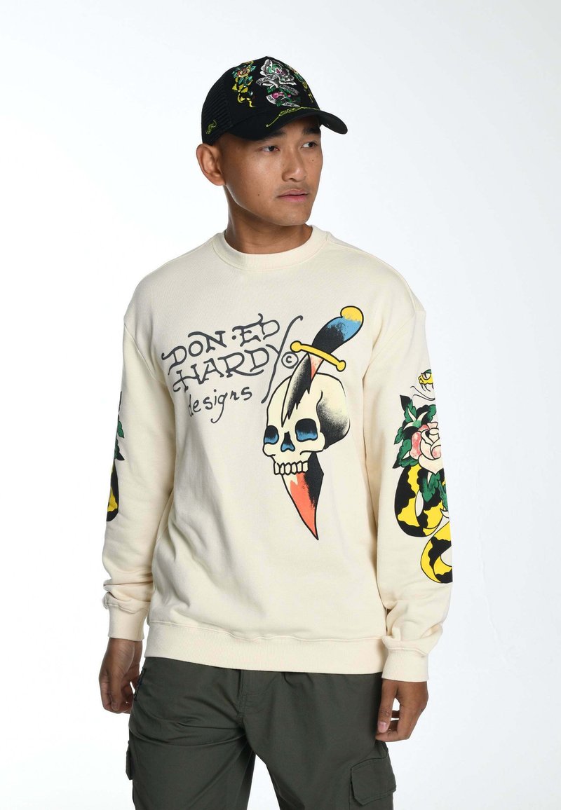 Ed Hardy SKULL-DAGZ CREW NECK - Sudadera - beige - Zalando.es