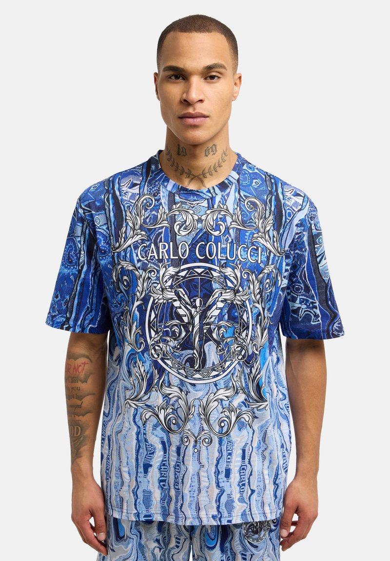 Carlo Colucci Print T-shirt - blue/dark blue - Zalando.co.uk