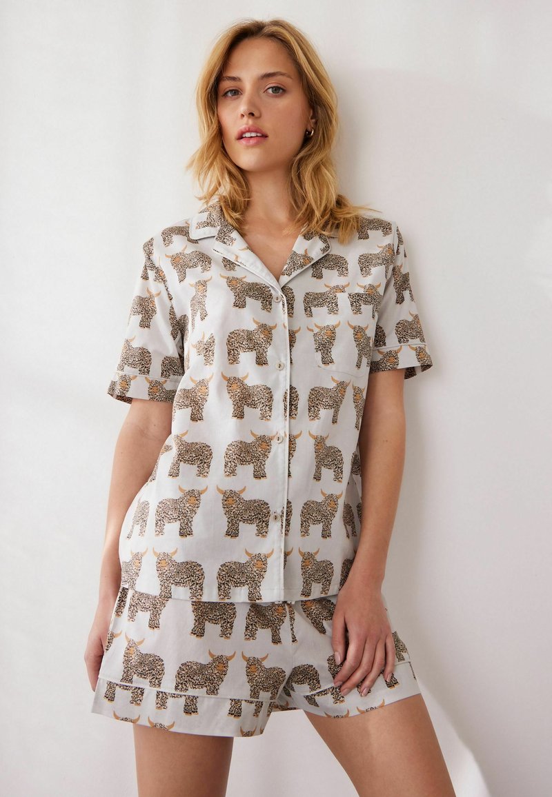 Next SHORT SLEEVE BUTTON THROUGH PYJAMA SET - Pijama - grey hamish cow ...