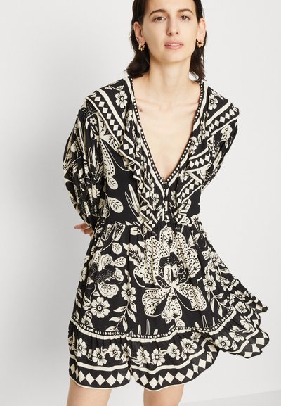 Farm Rio GRAPHIC FLORAL MINI DRESS - Blusenkleid - black/mehrfarbig ...