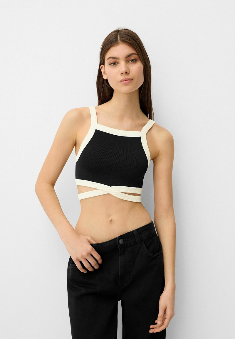 Bershka STRAPPY CUT OUT WITH CONTRAST STRAPS - Top - black/crno ...