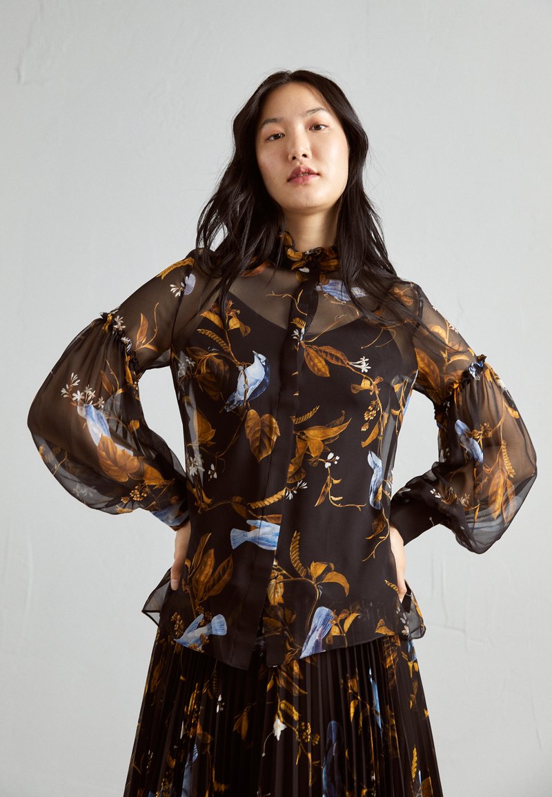Erdem LONG VOLUME SLEEVE RUFFLE DETAIL - Blouse - cecilia birds black ...