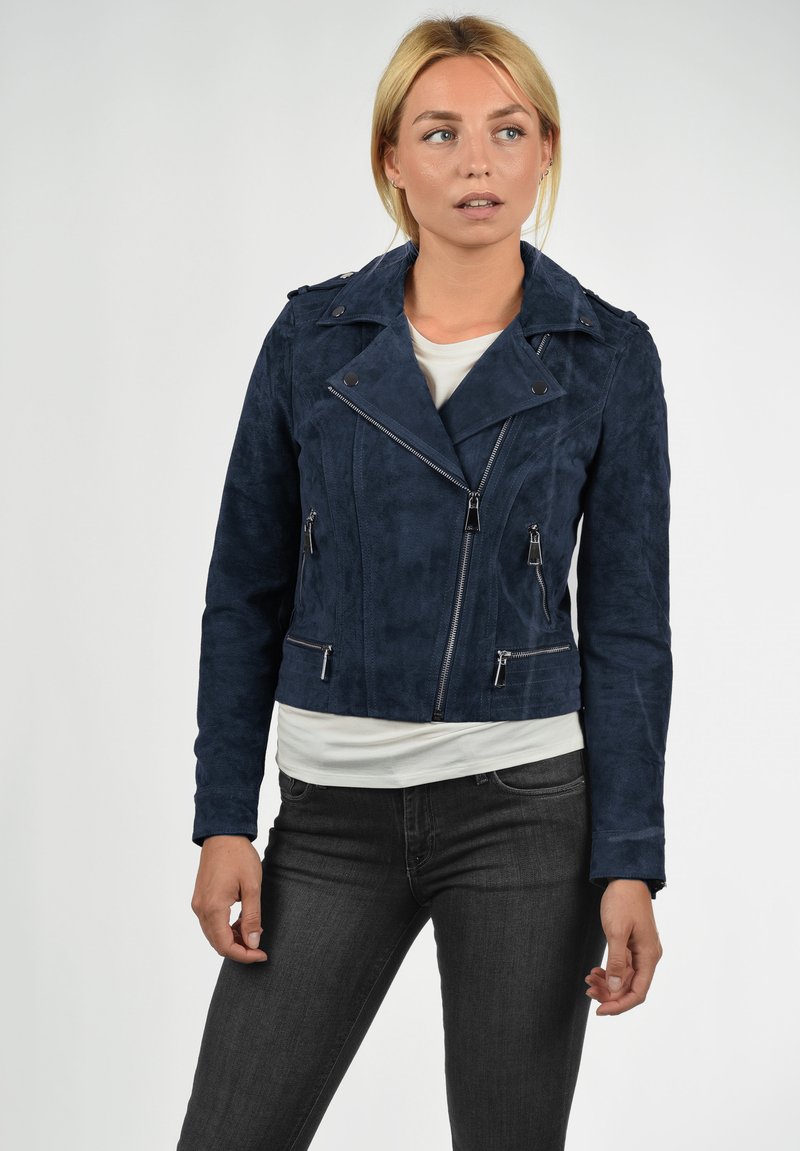 Vero Moda LEDA - Leather jacket - navy/dark blue - Zalando.de