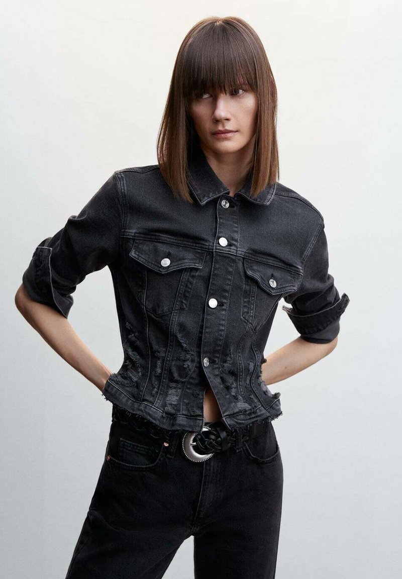 Mango TRUCKER - Denim jacket - black denim - Zalando.co.uk