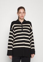 Object Tall OBJESTER ZIP - Strickpullover - black/sandshell/mehrfarbig ...