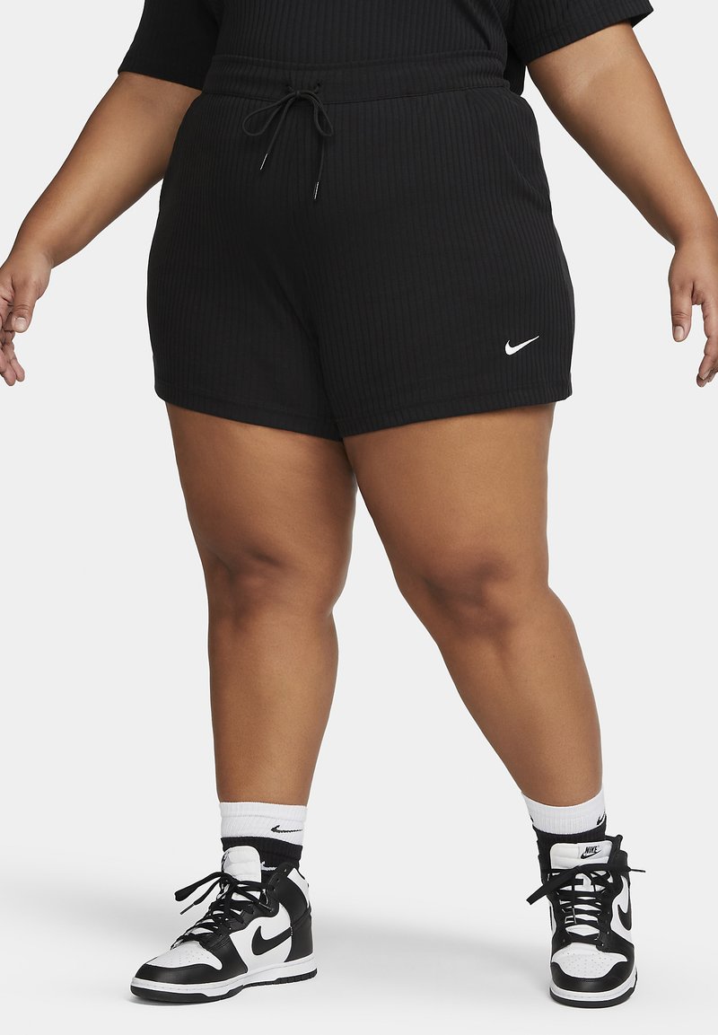 Nike Sportswear W NSW RIB JRSY BIKER SHORT - Shorts - black/white/black ...