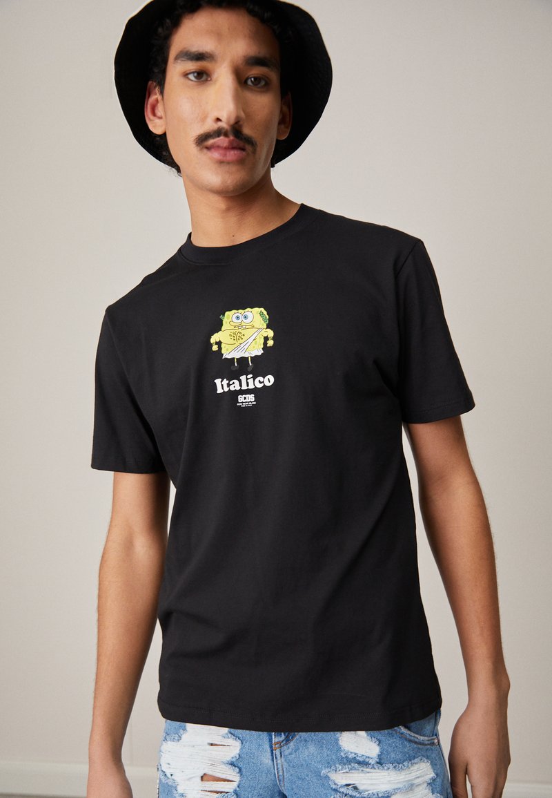 GCDS SPONGEBOB ITALICO BASIC - Print T-shirt - black - Zalando.ie