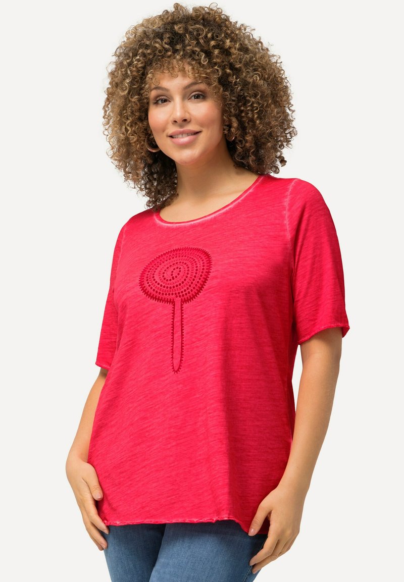 Ulla Popken FLOCKED COLD-DYED - T-Shirt print - pink - Zalando.de
