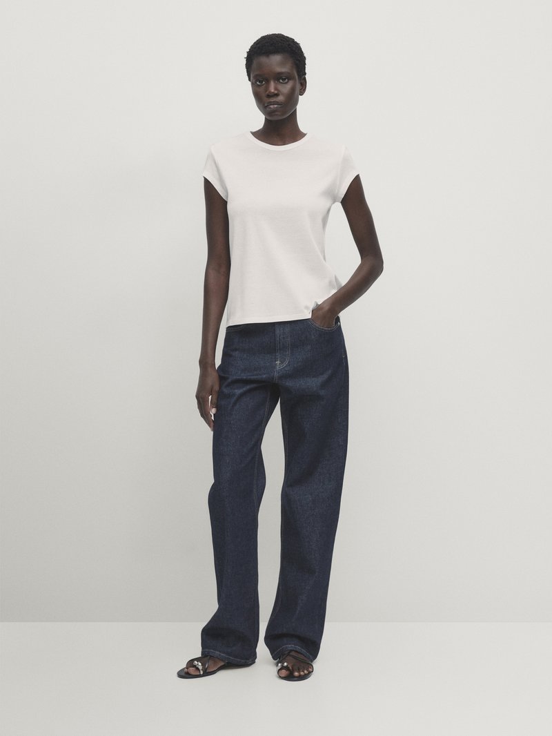 Massimo Dutti SHORT SLEEVE MERCERISED - T-shirt basic - white/wit ...