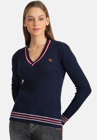 Jacey Quinn V-NECK HAIR BRAID - Strickpullover - navy/dunkelblau ...
