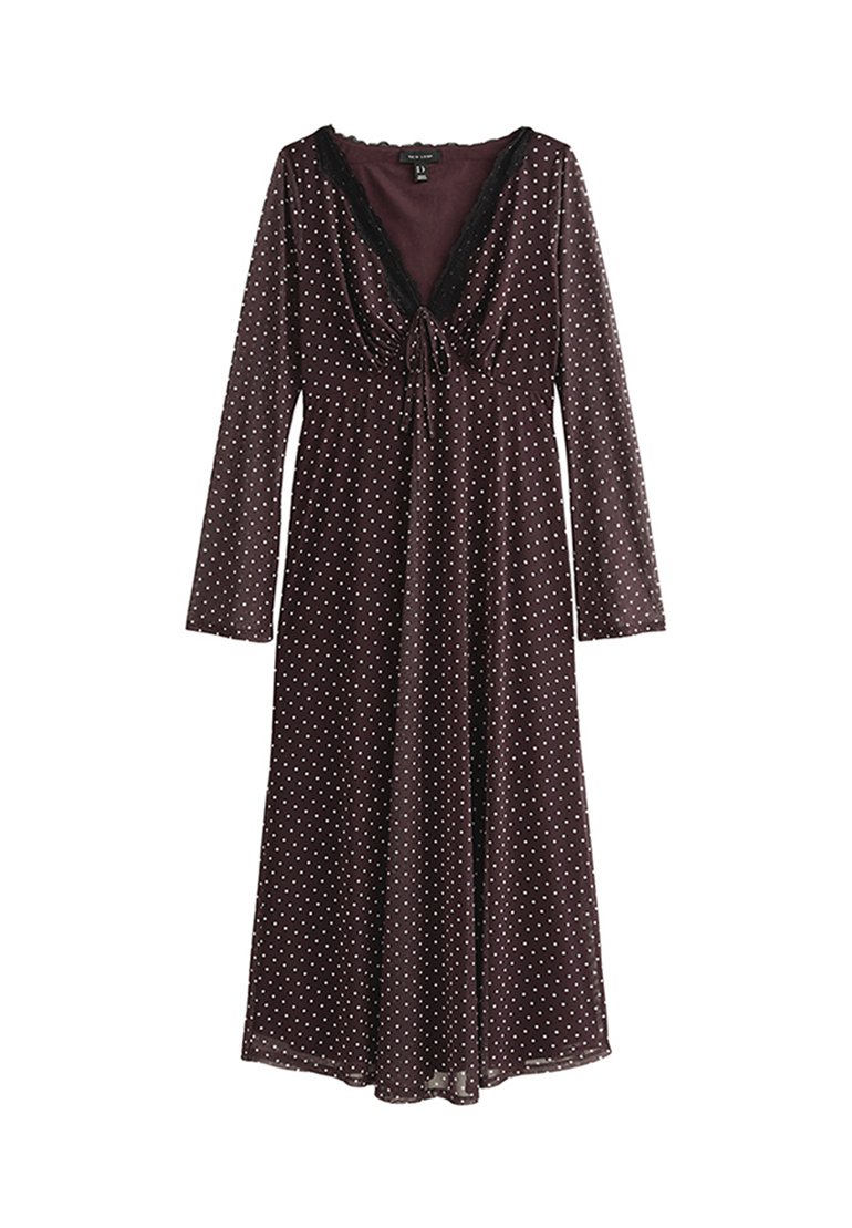 New Look POLKA DOT LONG SLEEVE MIDI - Jurk - red pattern/rood - Zalando.nl