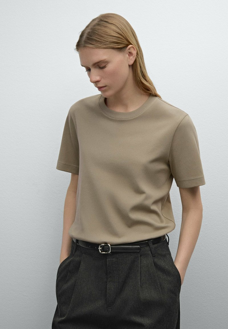Massimo Dutti AUS PREMIUM - T-Shirt basic - mottled brown/braun meliert ...