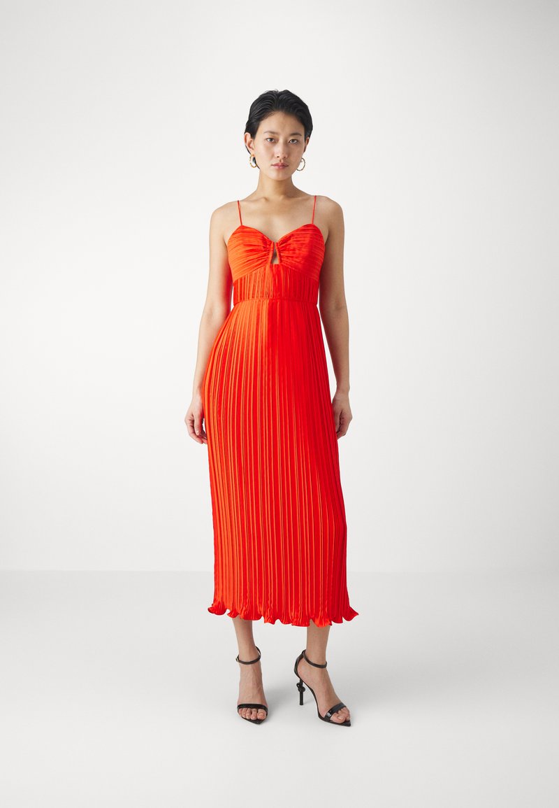 Amur Dannie Pleated Midi Dress Cocktail Dress Party Dress Crimson