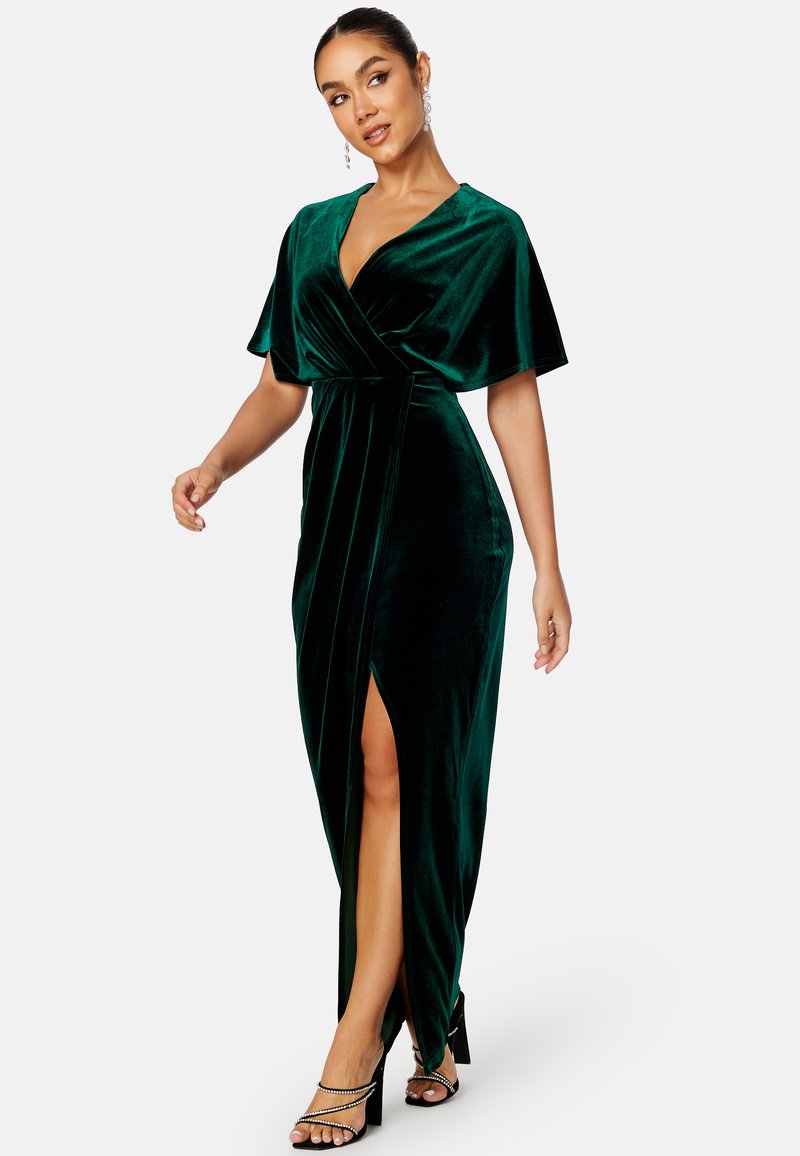 Bubbleroom WRAP SLIT VELVET MAXI DRESS - Vestido de fiesta - dark green ...