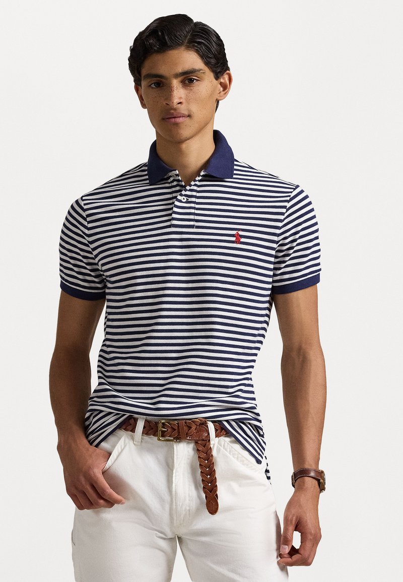 Polo Ralph Lauren CUSTOM SLIM FIT STRIPED MESH POLO SHIRT - Poloshirt - deckwash white/newport ...